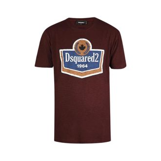 Dsquared2 Homme, Tops, Rouge, Taille: XL T-Shirt Bordeaux Logo Col Rond
