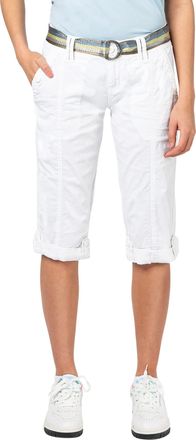 Fresh Made Damen Capri-Hose 3/4-Shorts mit Metallic Gürtel White XXL