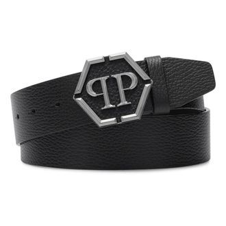 Philipp Plein Homme, Accessoires, Noir, Taille: 100 CM Leather Belt Hexagon