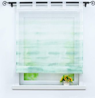 Joyswahl transparentes Raffrollo mit Farbverlauf Druck Raffgardine mit Schlaufen »Alia« Schals Fenster Gardine BxH 120x140cm Grün 1 Stück