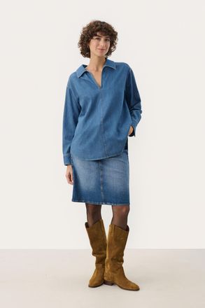 Part Two Langarm - Hemd Oversize fit Medium Blue Denim