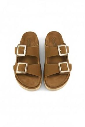 Colors Of California Sandales Plateforme Femme en Daim Tan - Boutons Transparent Semelle EVA Confortable, Style Estival &Eacute;l&eacute;gant (Syst&egrave;me Taille Chaussures EU, Adulte, Femm