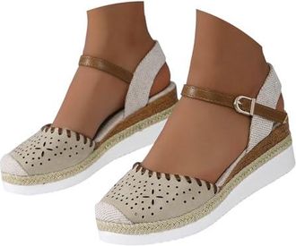 Generic Sandales orthop&eacute;diques compens&eacute;es &agrave; bout ferm&eacute; pour femme, habill&eacute;e d&eacute;t&eacute;, d&eacute;contract&eacute;e, confortable, l&eacute;g&egrave;re, sandales de marche antid&eacute;rapantes avec bo