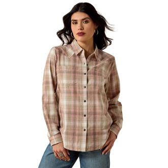Ariat Womens Billie Jeans Western Shirt Long Sleeve in White Pepper Coral Plaid, Size 2X-Large, by Ariat