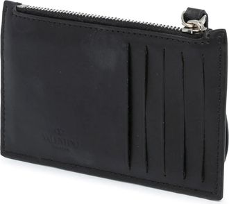 Valentino Garavani Portemonnaie - Leather VLTN Zip Card Holder - Gr. unisize - in Schwarz - f&uuml;r Damen
