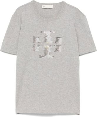 Tory Burch Femme, Tops, Gris, Taille: 36 FR T-shirt &agrave; logo orn&eacute;