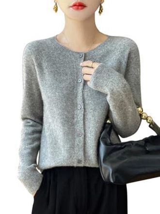 ORANDESIGNE Gilet Femme Chic et Elegant Gilet Court Col Rond Gilets Manches Longues Cardigan Laine Mi-Saison A Gris Clair XS