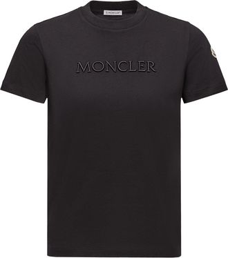 Moncler Moncler Embroidered Tonal Logo Cotton T-shirt, Women, Black, Size: Xs