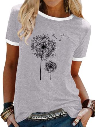 Dresswel Damen Pusteblume T-Shirt Retro L&ouml;wenzahn Druck Rundhals Kurzarm Tee Shirts Sommer Tops Oberteile f&uuml;r Frauen