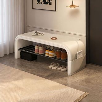 Generic Schuhwechselbank Im Landhausstil, Wei&szlig;e Holz-Schuhbank Mit Stauraum, Vintage Schuhregal Mit Sitzkissen, Charmante Flurm&ouml;bel, f&uuml;r Eingangsbereich,Beige