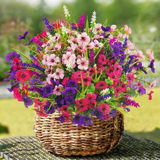 Tina Kunstblumen wie Echt, 12 B&uuml;ndel K&uuml;nstliche Blumen Balkonpflanzen Outdoor Wetterfest, Fake Blumenstrau&szlig; UV-best&auml;ndig Fr&uuml;hlingsdeko Gef&auml;lschte Blumen De