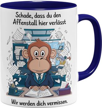 OM3 witzige Kaffee-Tasse mit Spruch - Schade dass du diesen Affenstall verlässt - Geschenkidee zum Abschied II - Keramik Becher - 325ml - Beidseitig Bedru