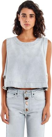 Vicolo Femme, Tops, Gris, Taille: 38 FR Top en denim coupe carr&eacute;e