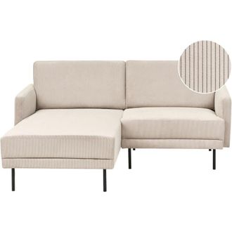 Beliani Ecksofa Beige Cord Rechtsseitig 2-Sitzer Sofa mit Schwarzen Metallfüßen Glamour Modern Wohnzimmer Büro Arbeitszimmer Wohnküche Esszimmer