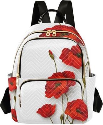 Mnsruu Mini sac à dos pour femme, motif coquelicots rouges, coquelicots blancs, petit sac à dos tendance pour femme, sac à dos décontracté, Multi84, M