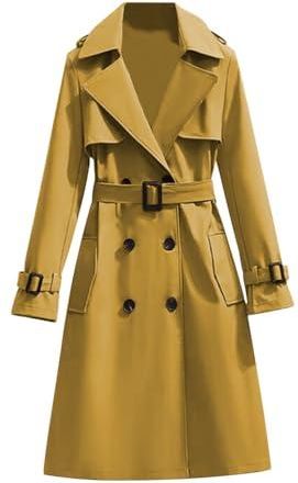 Onsoyours Manteau Long pour Femme Trench-coat Chaud Hiver Veste Coat Manches Longues A Jaune 3XL