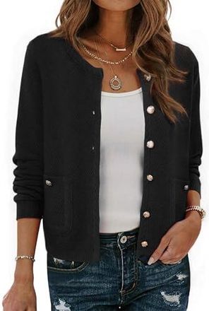 Allegra K Gilet Col Rond Boutonné Femme Cardigan Tricoté Épaisse Style Décontracté Pull dautomne et dhiver Ouvert sur Le Devant Noir M