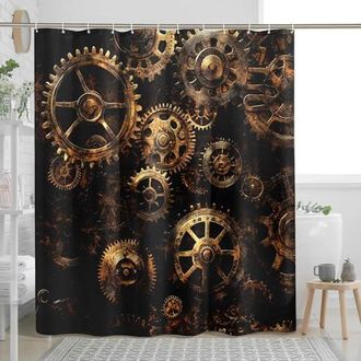Generic Rideau de Douche Anti Moisissure 100x200 Style Industriel Rideau de Douche Tissu Imperm&eacute;able Lavable Engrenages Vintage 3D Rideaux Baignoire Salle de 