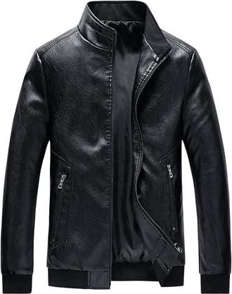 Generic Blouson léger vintage classique en cuir synthétique pour homme avec col montant et col montant, Noir, XXL