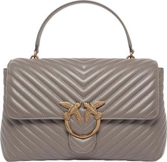 Pinko sac à main sac à épaule bandoulière Love Lady Puff Big CL Sheep Nappa Chevron Grigio Asfalto - Antique Gold taupe