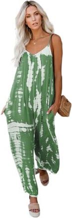 Generic SaiDeng Salopette batik pour femme - Combinaison dété avec bretelles spaghetti - Sans manches - Style décontracté - Style bohème, gris, XL