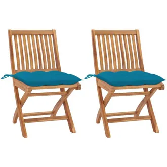vidaXL Vidaxl - Gartenst&uuml;hle 2 Stk. mit Hellblauen Kissen Massivholz Teak