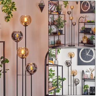 HOFSTEIN Stehleuchte Koyoto, Stehlampe aus Metall/Glas in Schwarz/Bernstein/Chrom/Rauch, Leuchte im Retro/Vintage-Design (&Oslash; 15 cm), Fu&szlig;schalter, 147 cm, E14, W