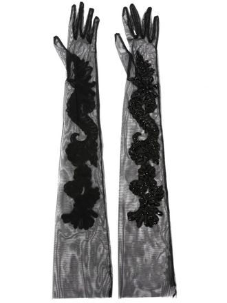 Alberta Ferretti gants longs &agrave; design brod&eacute; - Noir
