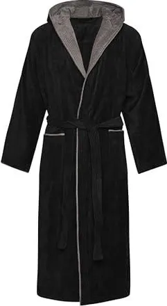 Octopus F5719 Peignoir en tissu éponge pour homme 100 % coton (350 g/m²) avec certification Öko-Tex - Capuche - 2 poches - Ceinture, Velours noir/anthracite (