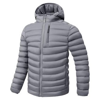 Generic Manteau dhiver solide &agrave; bulles pour homme - Manteau dhiver &agrave; capuche isol&eacute;, pliable et l&eacute;ger, gris, 4XL