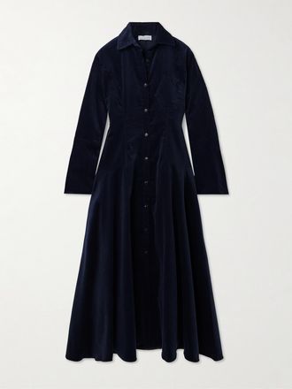 Violante Nessi Weyant Midikleid Aus Baumwollcord Mit Bindegürtel - Blau