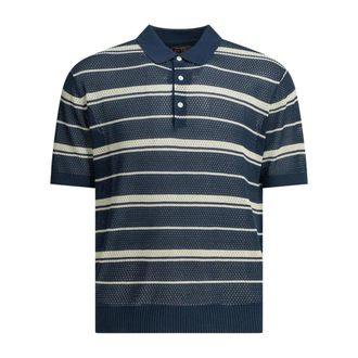 Beams Plus Polo en maille ray&eacute;e - Homme - Tops - Bleu - Taille: XL