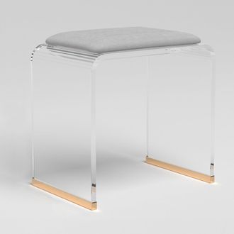 Generic Durchsichtiger Acrylhocker Mit Samtkissen - Moderne Bank Mit Goldbesatz for Schminktisch, Eingangsbereich, Schlafzimmer(Clear+Grey,H45cm/17.7in)