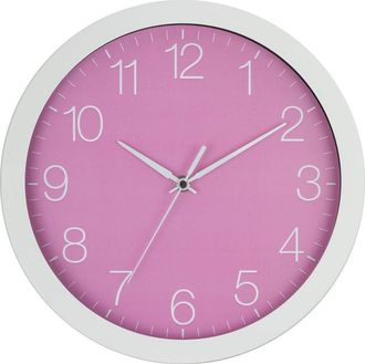 Eurotime Wanduhr Quarz, Rosa, 30 cm, Aluminiumgehäuse Weiß, Echtglas, 12-Zahlen Zifferblatt, schleichendes Werk, Wanduhr für Wohnbereich oder Büro, 86152-00-3