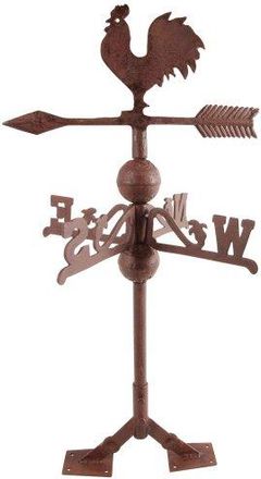 Esschert Design Wetterhahn, Wetterfahne im Antik Stil mit Standplatten aus Gusseisen, ca. 36 cm x 36 cm x 69 cm