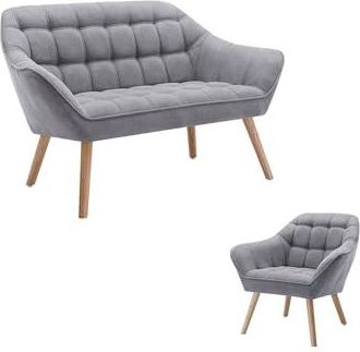 Vente-Unique Canap&eacute; 2 Places et Fauteuil en Tissu Gris Caserta
