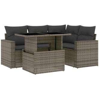 vidaXL Vidaxl - Salon de jardin 5 pcs avec coussins gris r&eacute;sine tress&eacute;e