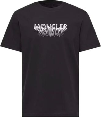 Moncler Homme, Tops, Noir, Taille: M T-shirt en coton &agrave; manches courtes