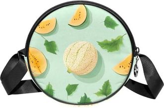 Generic Sac &agrave; bandouli&egrave;re rond pour femme, imprim&eacute; cantaloup, petit sac &agrave; bandouli&egrave;re avec fermeture &eacute;clair, bretelles r&eacute;glables, sac &agrave; main rond d&eacute;contract&eacute; 