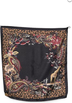 Etro Silk Paisley and Leopard Print Scarf - Black