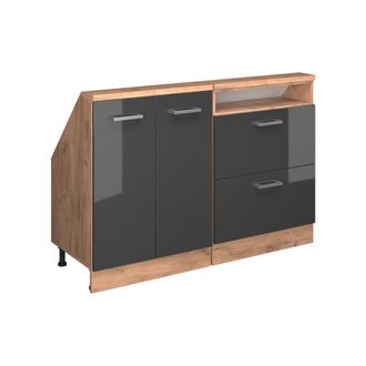 Vicco K&uuml;chenschrank f&uuml;r Dachschr&auml;gen R-Line, Anthrazit Hochglanz/Goldkraft Eiche, 120 cm 2er Set