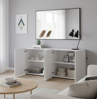 Dmora Kommode Addis, Wohnzimmerbuffet, Wohnzimmer-Sideboard, Moderne Küchen-Speisekammer, Made in Italy, 180x38h79 cm, Glänzendes Weiß