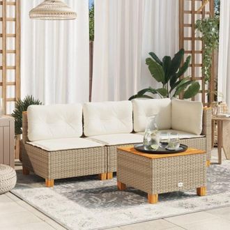 vidaXL Vidaxl - Gartensofa ohne Armlehnen mit Kissen Beige Poly Rattan