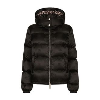 Dolce & Gabbana Gesteppte Jacke aus Satin-Jacquard mit Daunenf&uuml;llung - - Jackets - Damen - Schwarzk - L