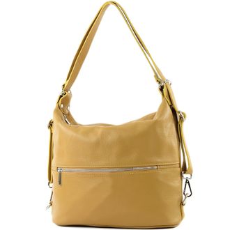 modamoda.de T189 Damen Leder Rucksack Damentasche 2in1 handmade in Italy, Farbe:Senfgelb