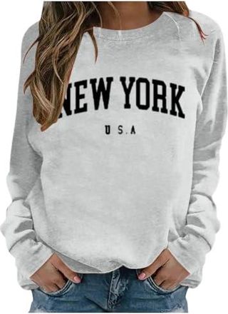 Generic Sweat-shirt &agrave; col rond avec lettres pour femmes, hauts tendance &agrave; manches longues, jolis sweats &agrave; capuche graphiques, preppy mode, backwoods automne, 