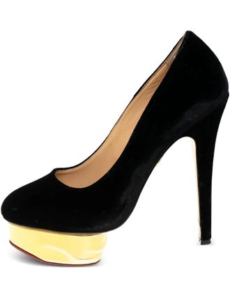 Charlotte Olympia escarpins pre-owned 145 mm en velours - Noir