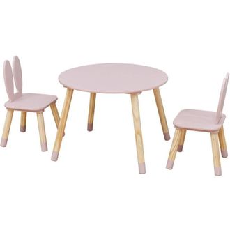 Mobili Rebecca Mobili Rebecca - Table et 2 chaises pour enfants Rebecca Mobili Hely 44x60x60 mdf Pin Rose Marron ensemble 3 pcs