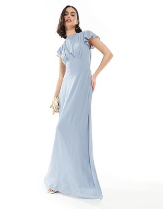 Tfnc Linvitée - Robe longue en mousseline avec manches à volants et dos bénitier - Bleu cendré