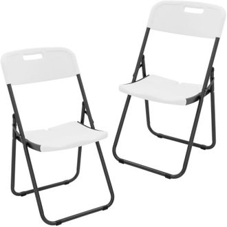 ECD Germany Lot de 2 Chaises Pliantes, Blanc Mat, Structure M&eacute;tallique, Supporte jusqu&agrave; 200 kg, Peu Encombrantes, Portable, R&eacute;sistantes aux uv et Intemp&eacute;ries